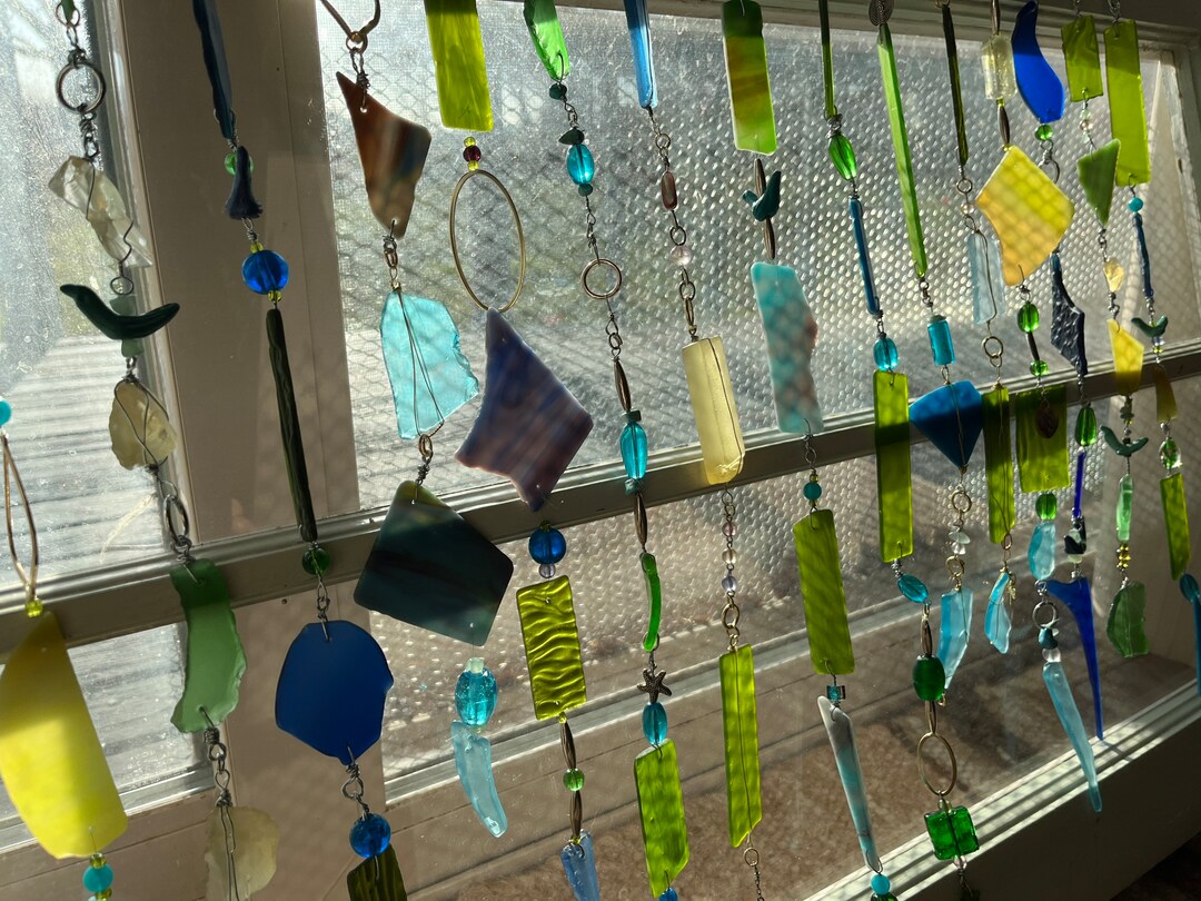 Beach Glass, Birds & Beads in Blues and Greens W/ Starfish Dragonfly ...