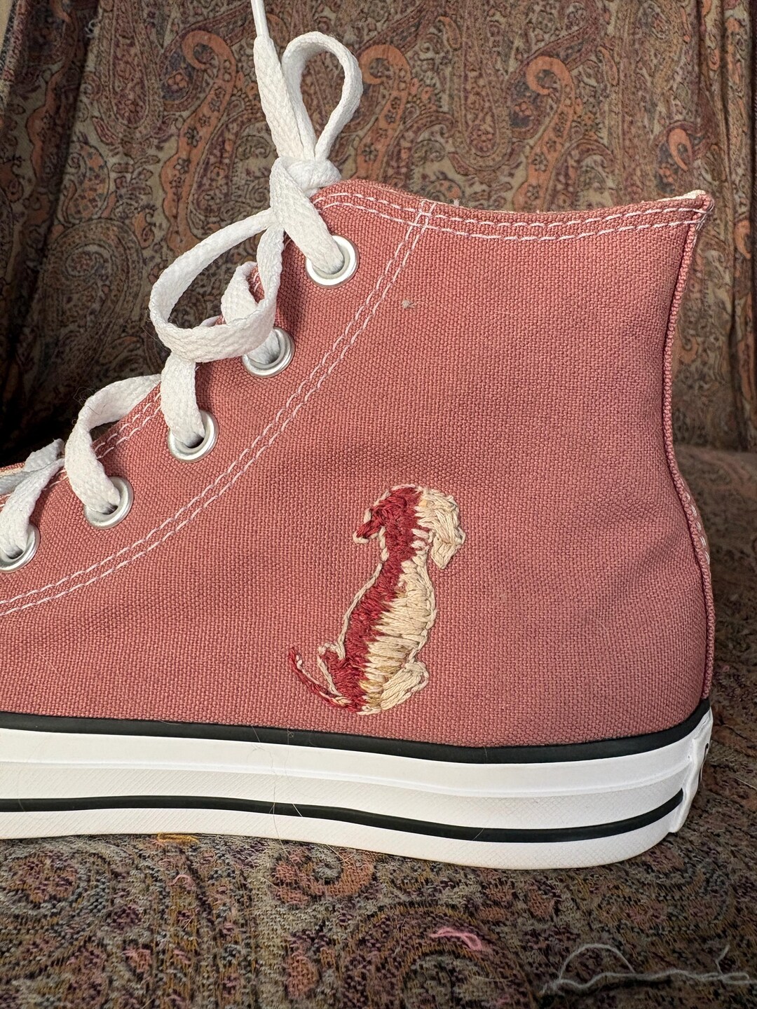 Converse High Tops Dog Embroidered Dark Pink Women’s Sz 8 - Etsy