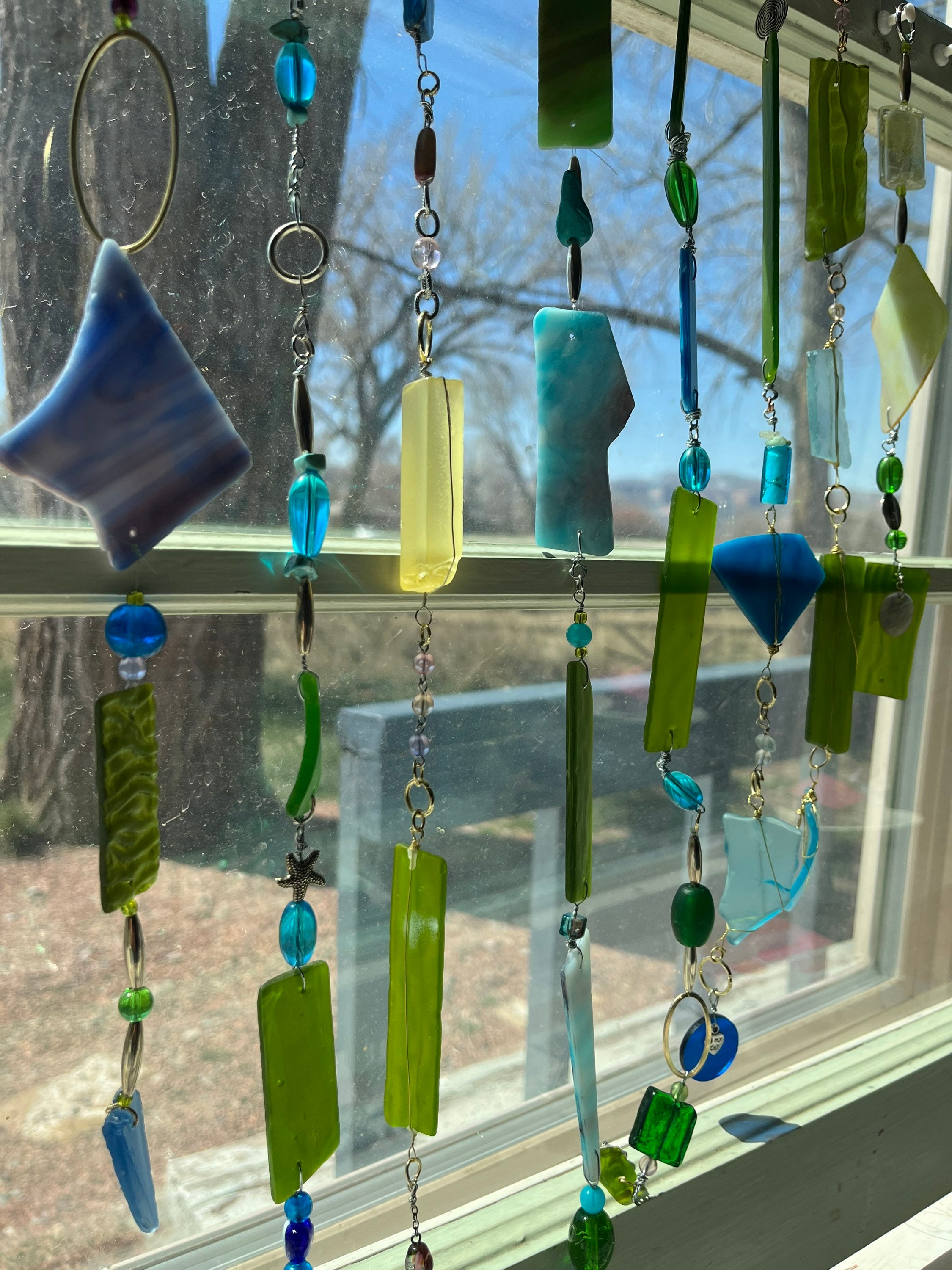 Window Decor of Colorful Stain Glass Chunks and Beach Glass With Glass ...