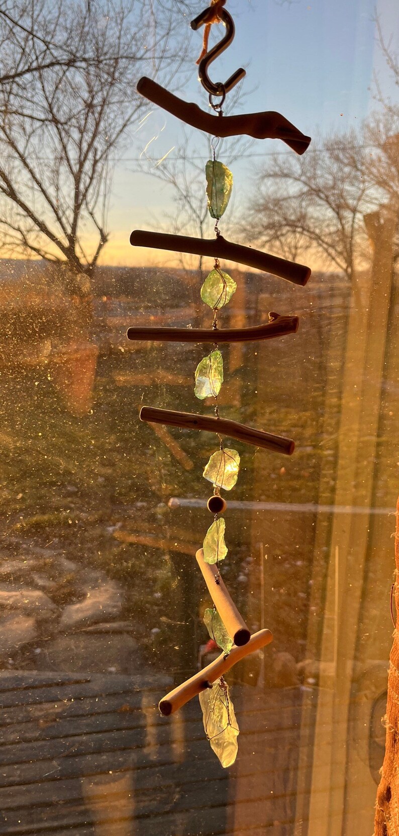 Sun Catcher With Blue Beach Glass Chunks and Beach Driftwood. 19” - Etsy