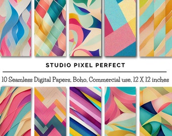 10 Boho Seamless Digital Papers, Boho Scrapbook Paper, Boho Backgrounds ...