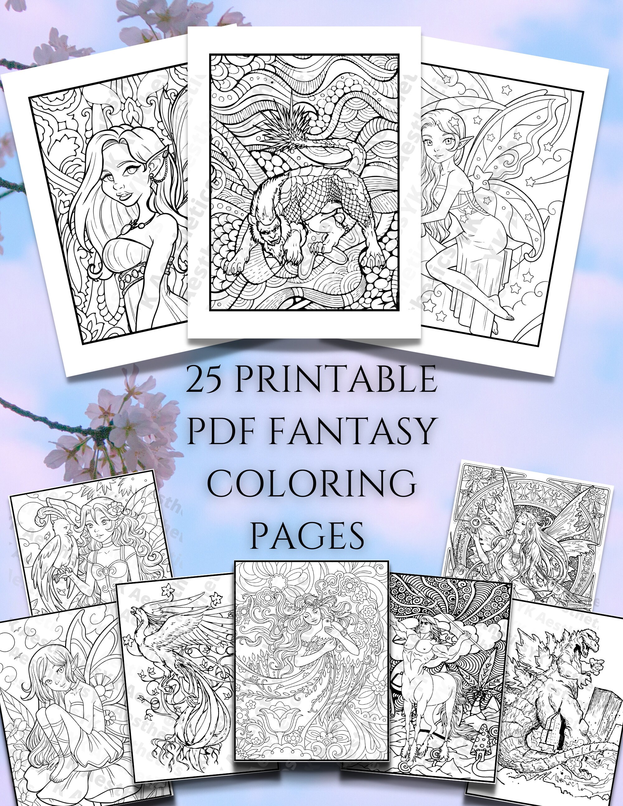 Fantasy Coloring Pages | Printable PDF File | Adult Coloring | Medieval ...