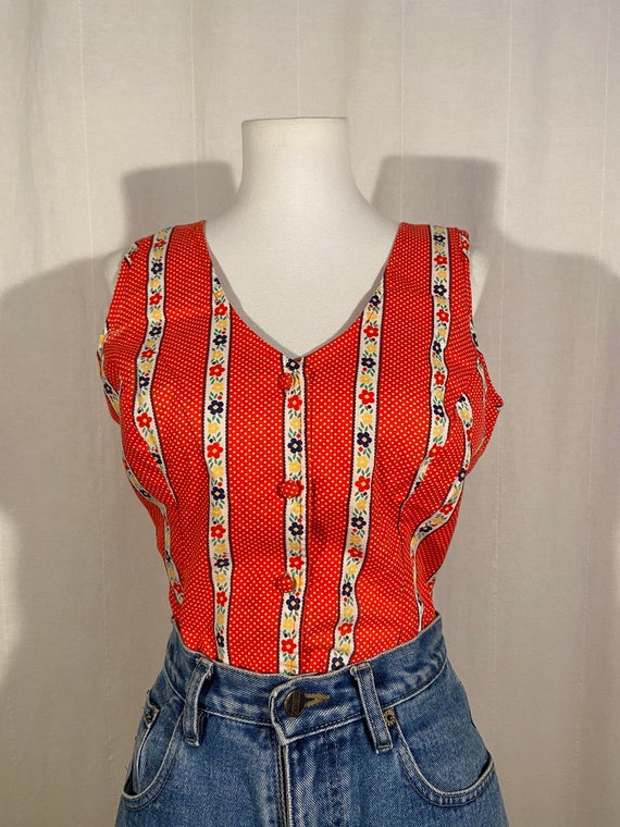 vintage 1970s red floral - Gem