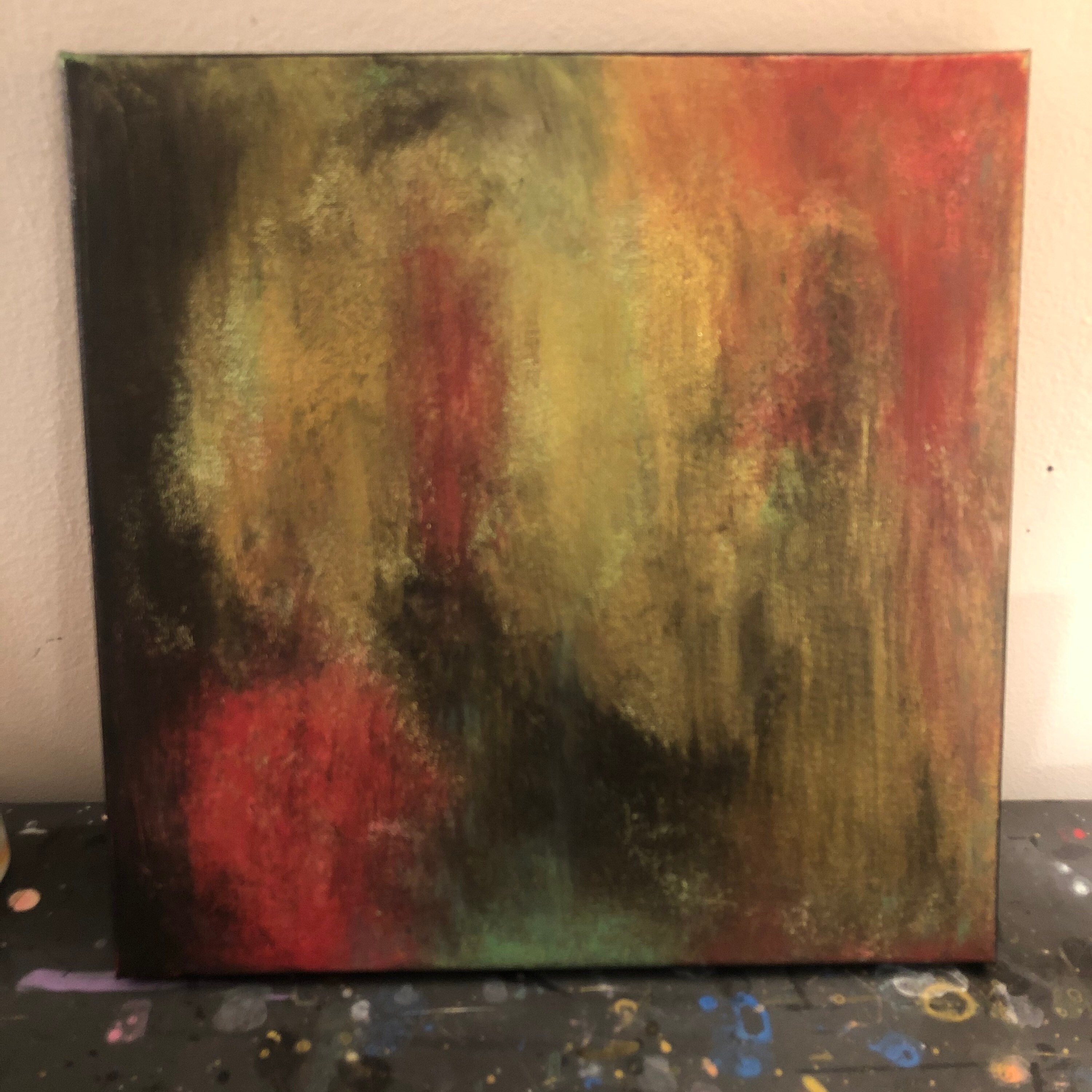 Original Abstract Painting - 14x14 Canvas - Gold/black/red/green - Etsy UK