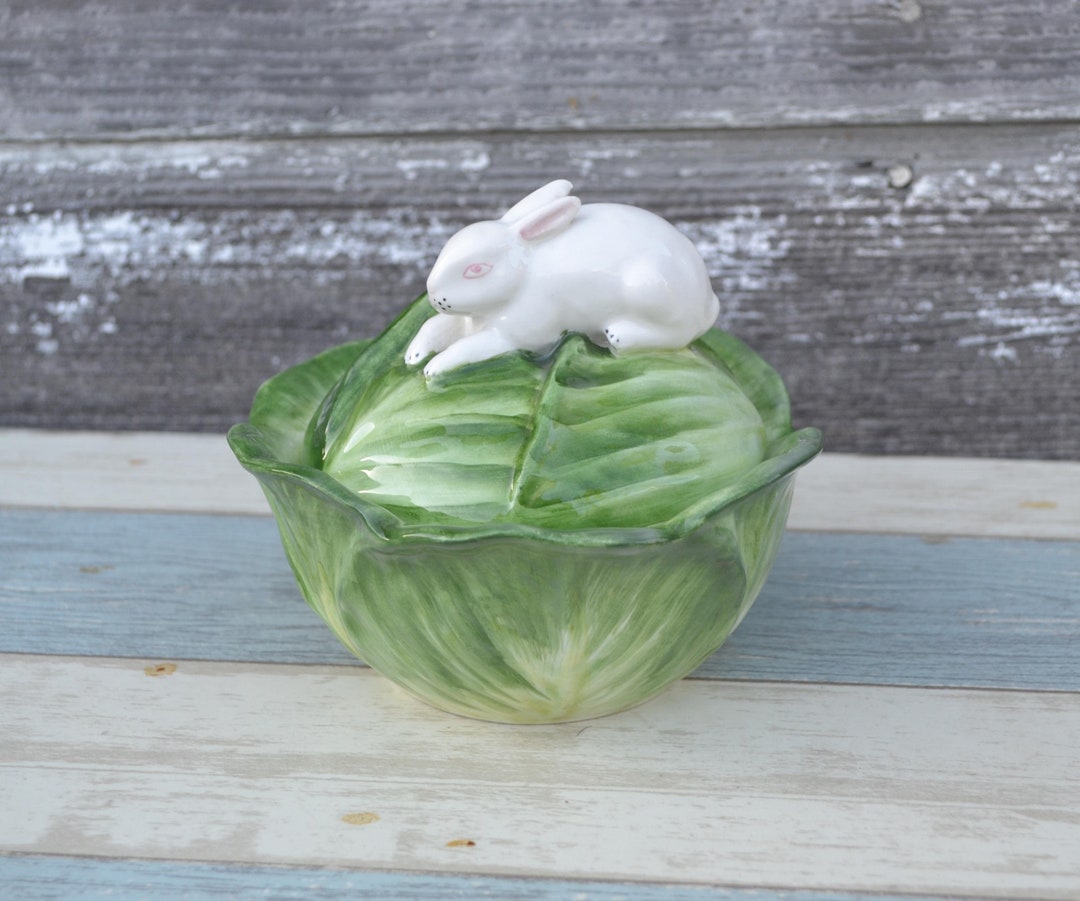 Rare Tiffany & Co. Green Cabbage With White Bunny Ceramic Candy Bowl ...