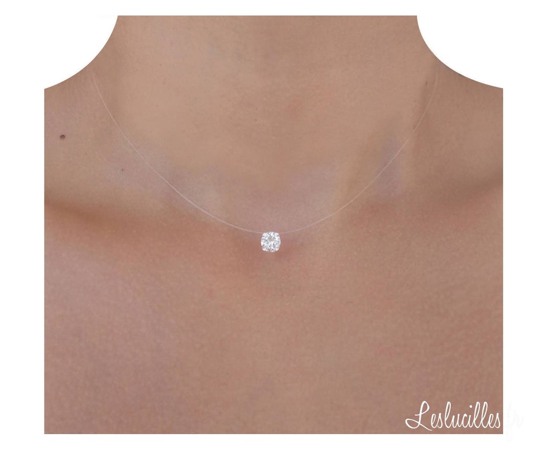 Invisible Necklace Small Solitaire Pendant 925 Silver Finish Swarovski ...