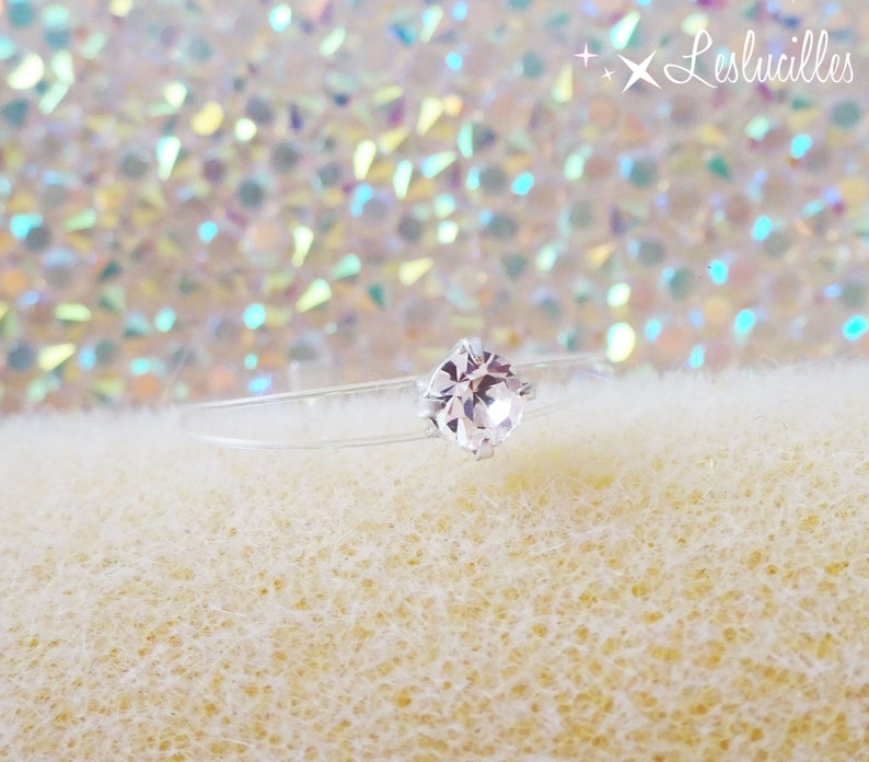 Invisible Minimalist Solitaire Ring 4mm, Pure Crystal Ring, Illusion ...