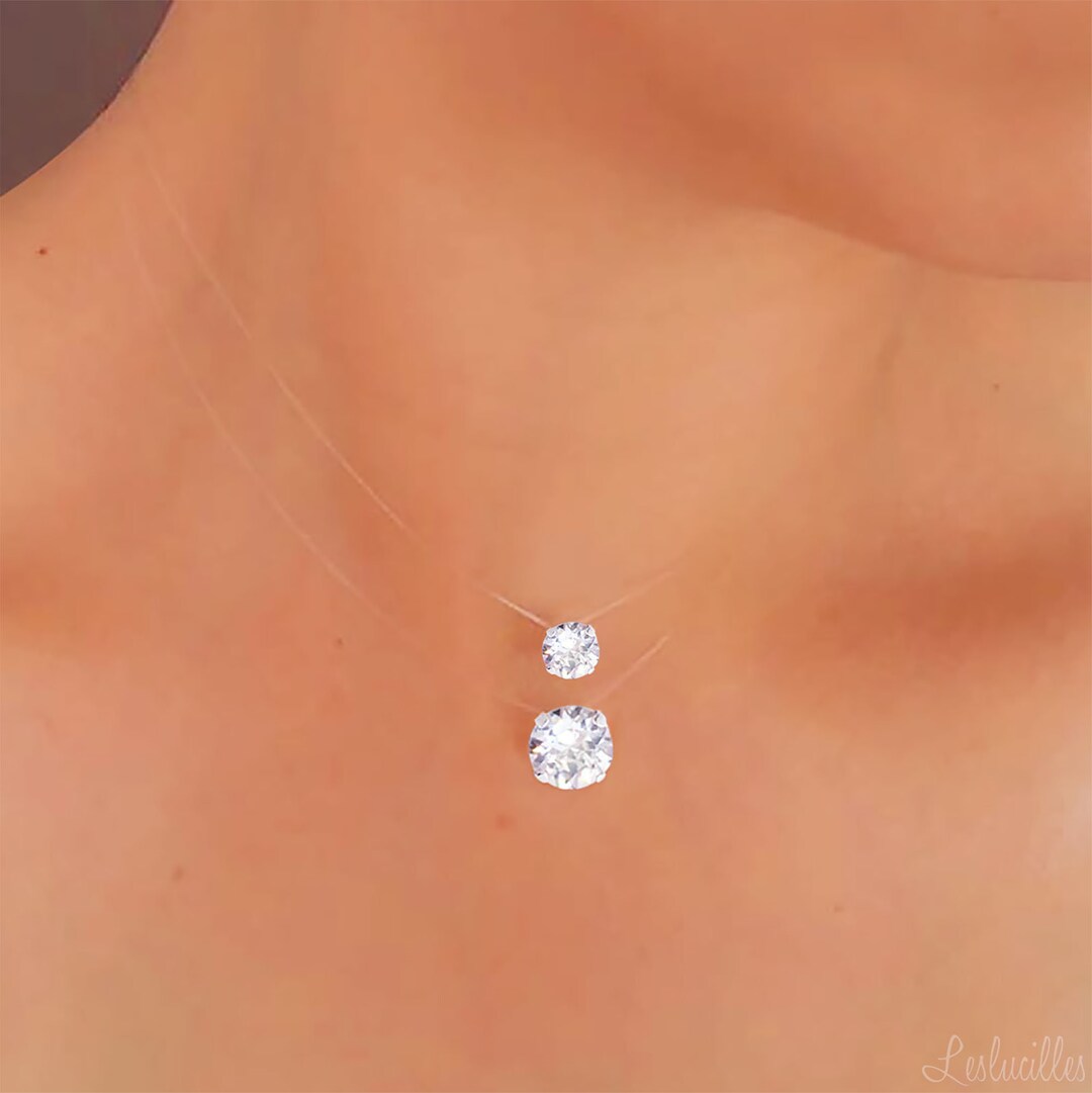 Invisible Swarovski Solitaire Necklace, Transparent Nylon Thread ...