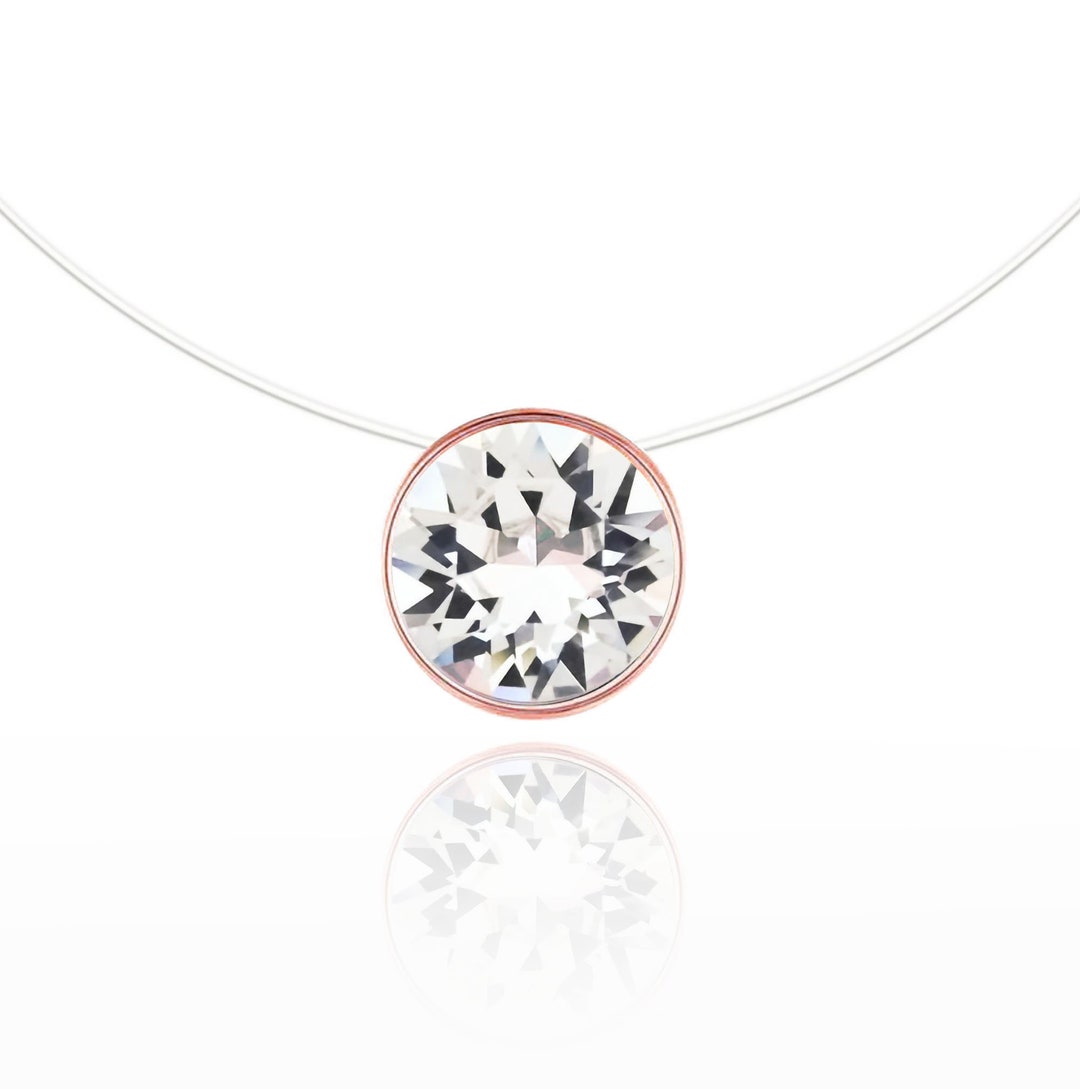 Invisible Necklace Rose Gold 6mm Solitaire Hypoallergenic, Nickel Free ...