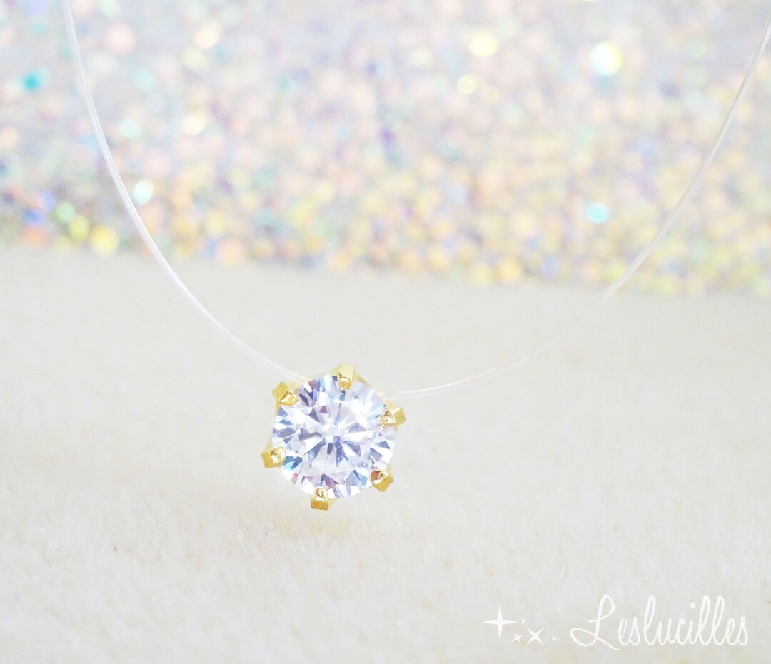 Transparent Floating Pendant Necklace, Zirconium Oxide in 925 Silver ...