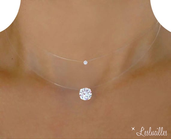 Invisible Necklace Swarovski Pendant Invisible Nylon Fishing Line Jewelry Silver Gold Crystallized Pure Shine Choker Etsy