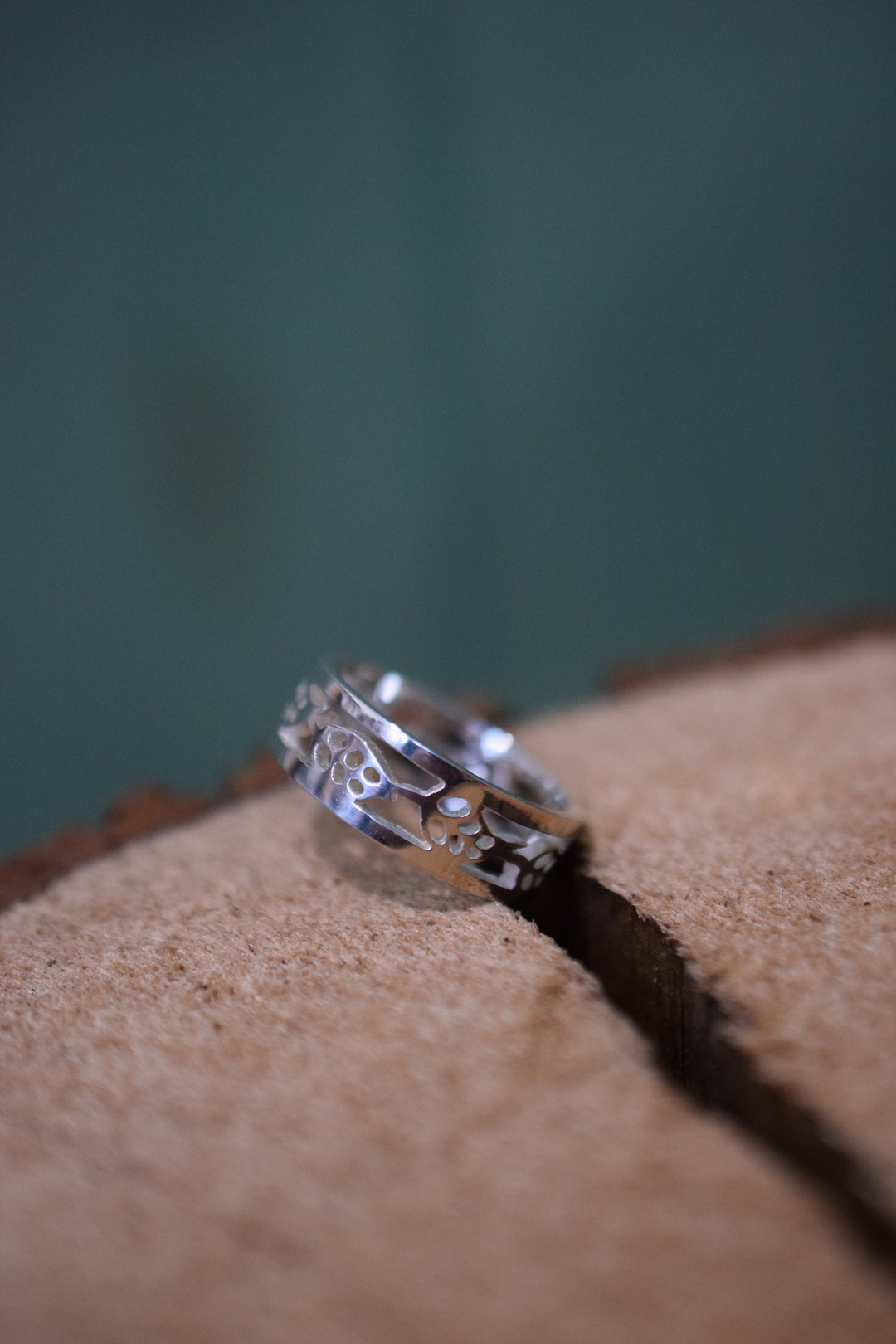 Sterling Silver Leaf Pattern Ring - Etsy