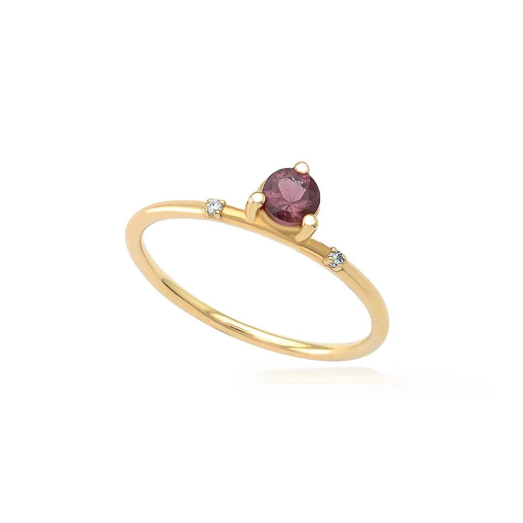 Round Shaped Side Red Tourmaline Ring With Diamonds - Etsy