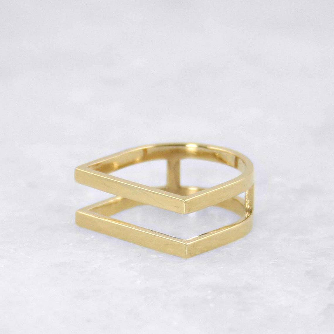 2 Line Ring Modern Gold Ring Statement Ring Minimal Ring | Etsy