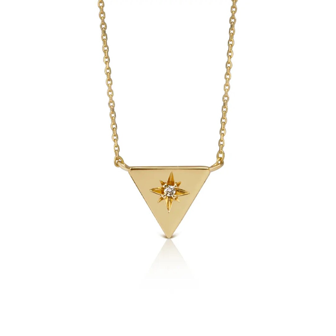 14K Gold Tiny Triangle Diamond Star Necklace - Etsy