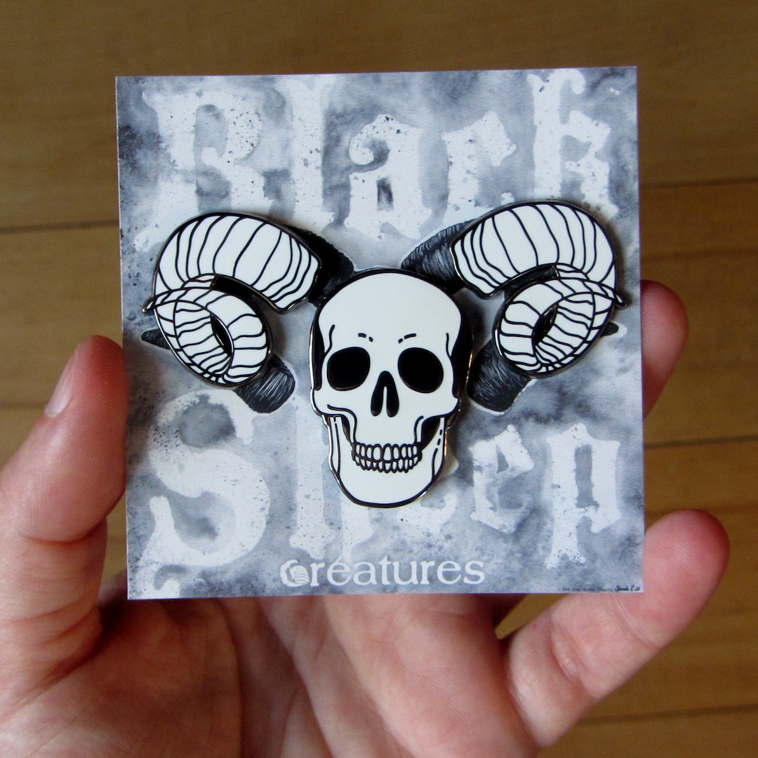 Crowley Enamel Pins Set - Human Skull and Ram Horns - Demon Skull ...