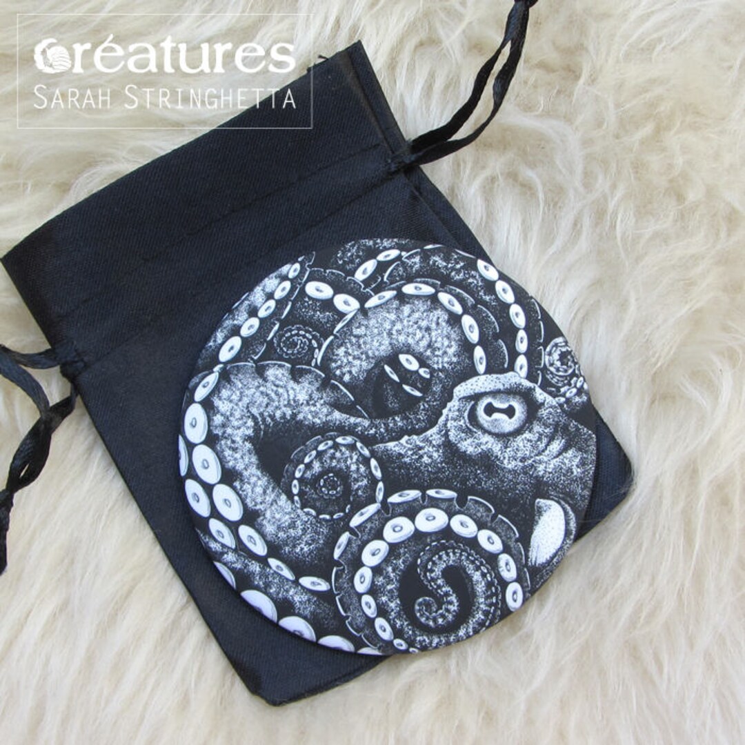 Octopus Dotwork Ink Drawing Illustration on Pocket Mirror With Its Free ...
