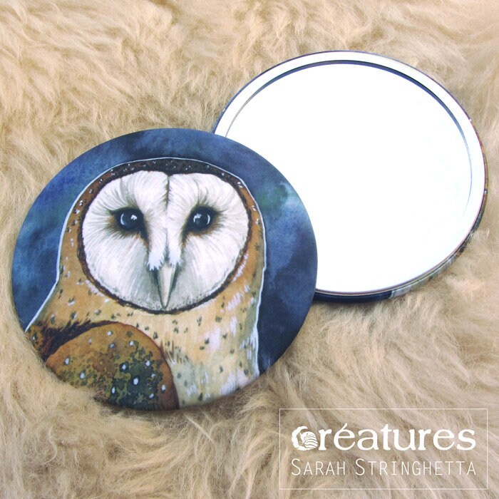 Barn Owl Illustrated Pocket Mirror With Its Free Pouch - Etsy UK