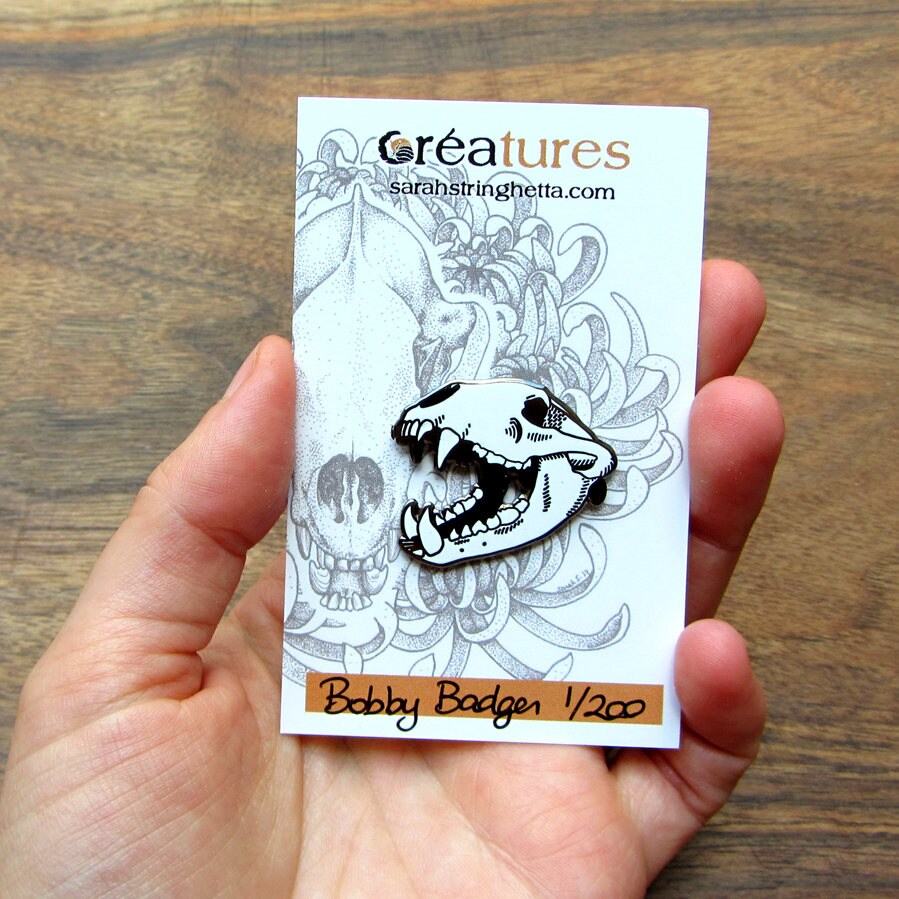 Bobby Badger Enamel Pin Badger Skull - Etsy