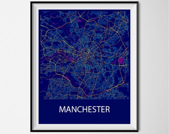 Manchester Map Poster United Kingdom, Manchester Map Print, Manchester ...