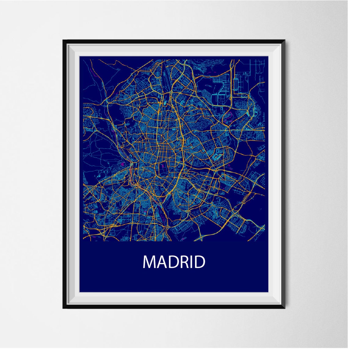 Madrid Map Poster Print Night - Etsy