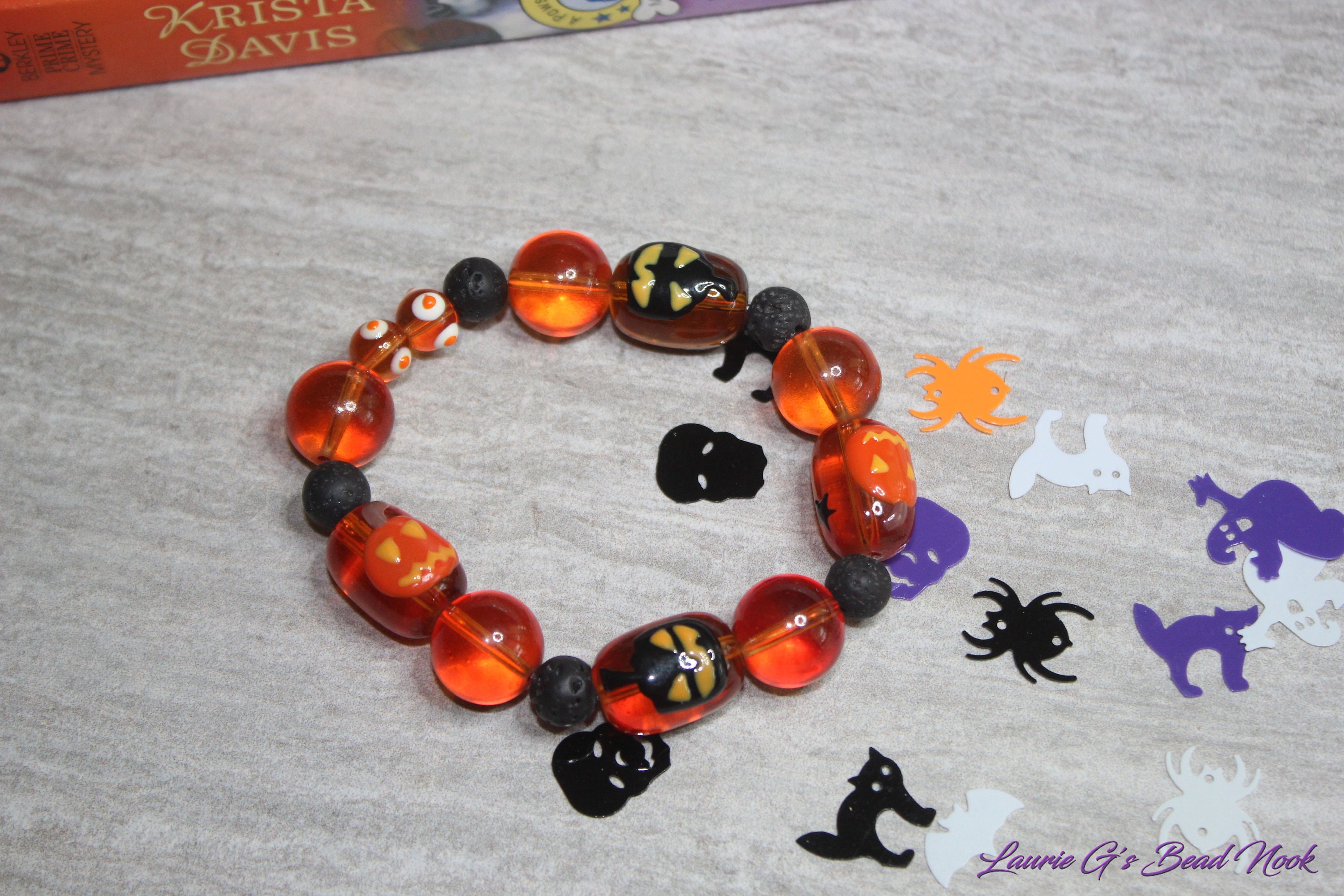 Halloween Beaded Stretch Bracelet, Pumpkin Stretch Bracelet, Fall ...