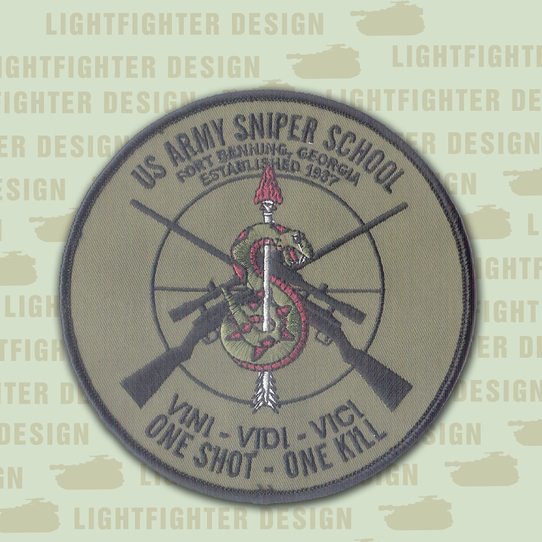 U.S. Army Sniper School Patch OD DESIGN 5 One Shot, One Kill Fort Benning Army Sniper Scout ...