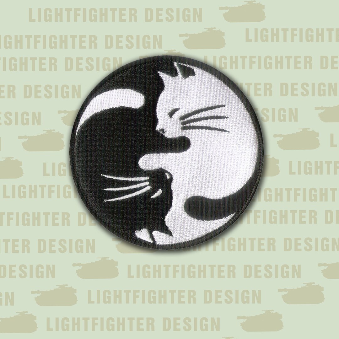 Cat Ying Yang Patch - 3 1/2" Merrowed Edge, Wax Backing (iron on or Sew ...