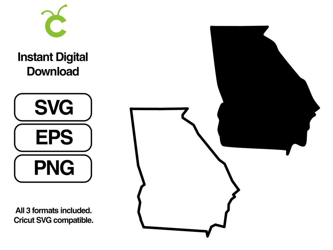 Georgia State Shape and Outline SVG Instant Download Cricut Svg, Png ...