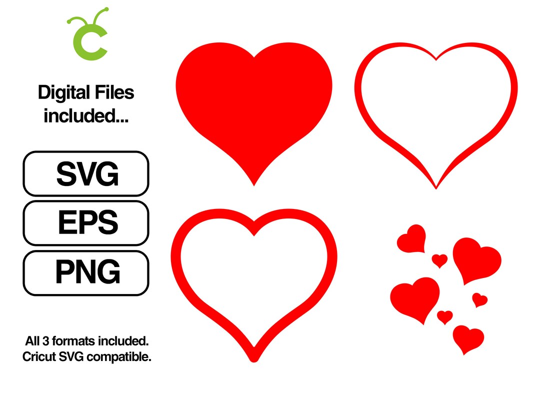 Red Hearts Cut File, Color Heart Shapes, Silhouette and Outline SVG ...