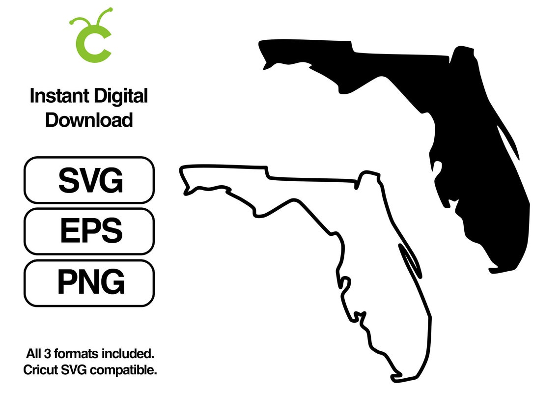 Florida State Shape and Outline SVG Instant Download Cricut Svg, Png ...