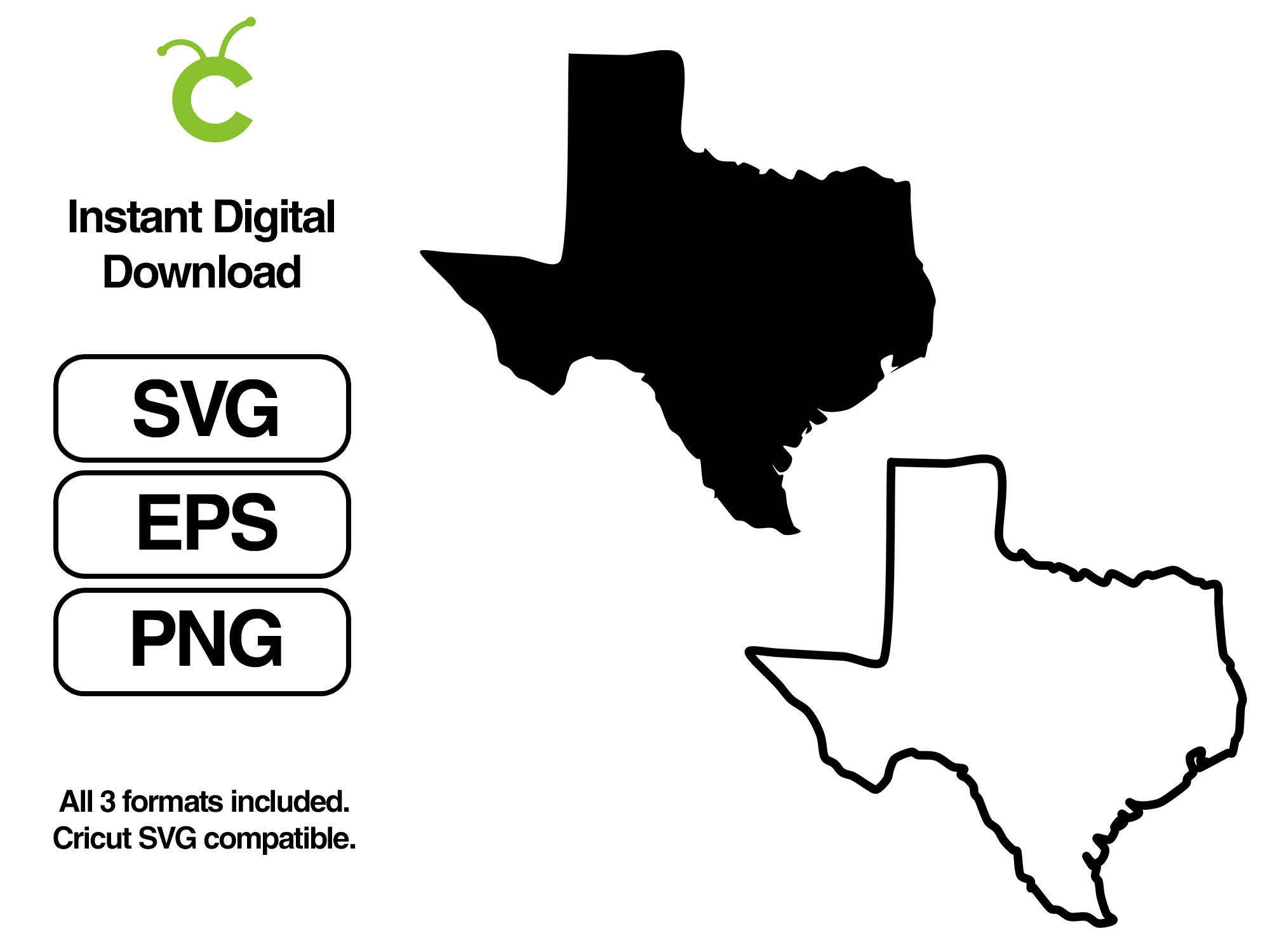Texas State Shape and Outline SVG Instant Download Cricut Svg, Png, Eps ...