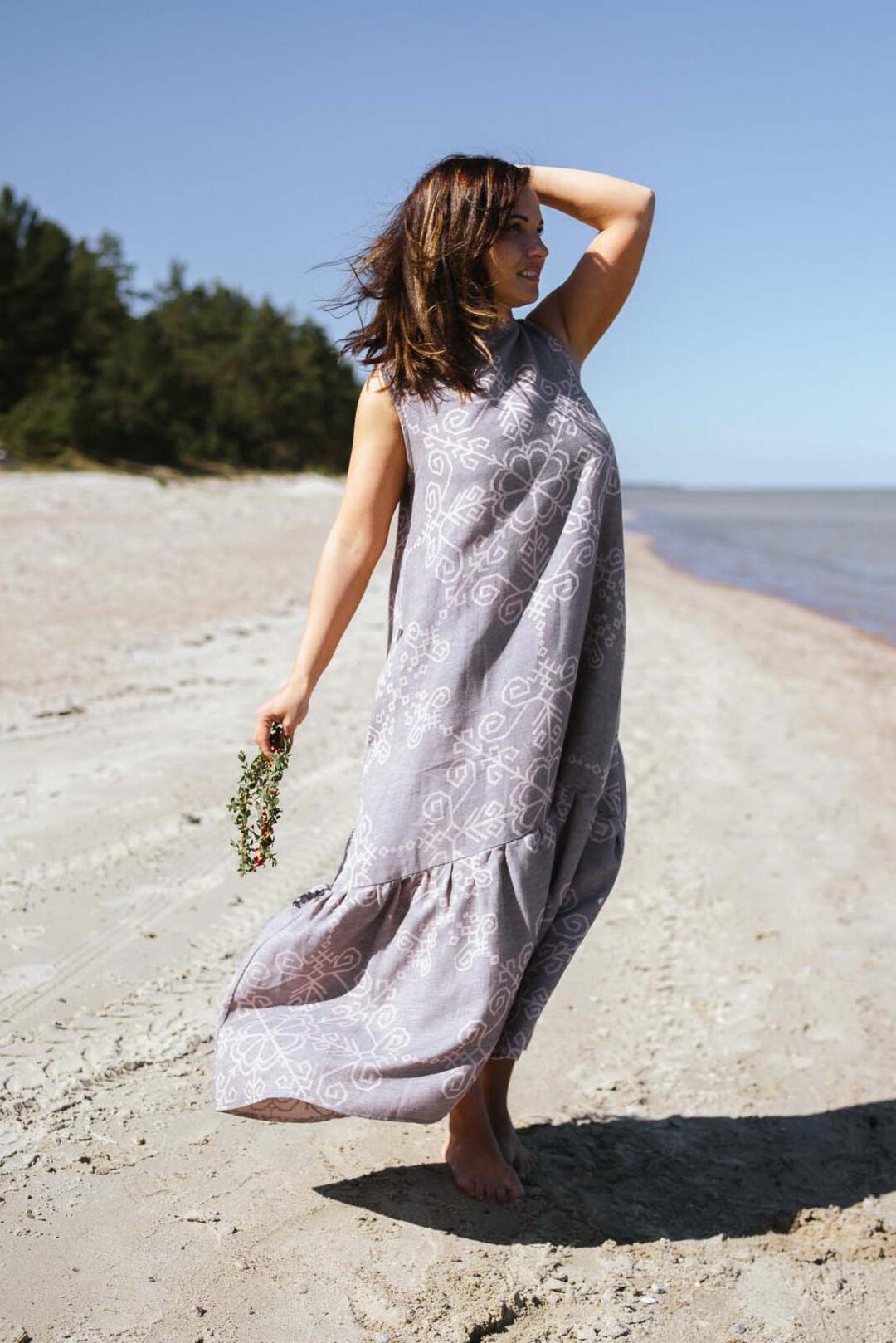 Harmome Linen Sun Symbol Dress – Baltic Boho Festival Summer Solstice ...