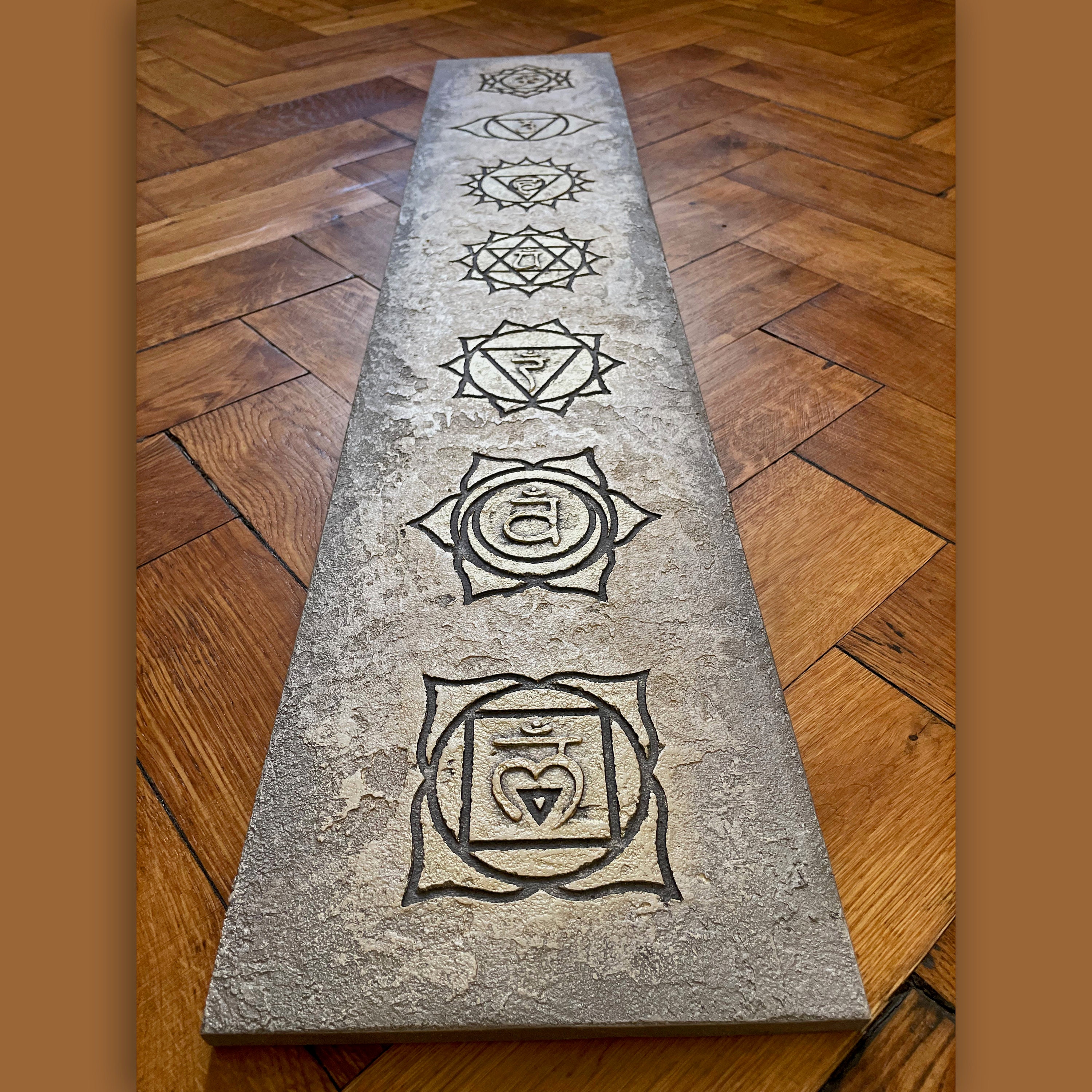 Seven Chakra Wall Art Set Engraved in Stone Texture in Gold and Silver ...