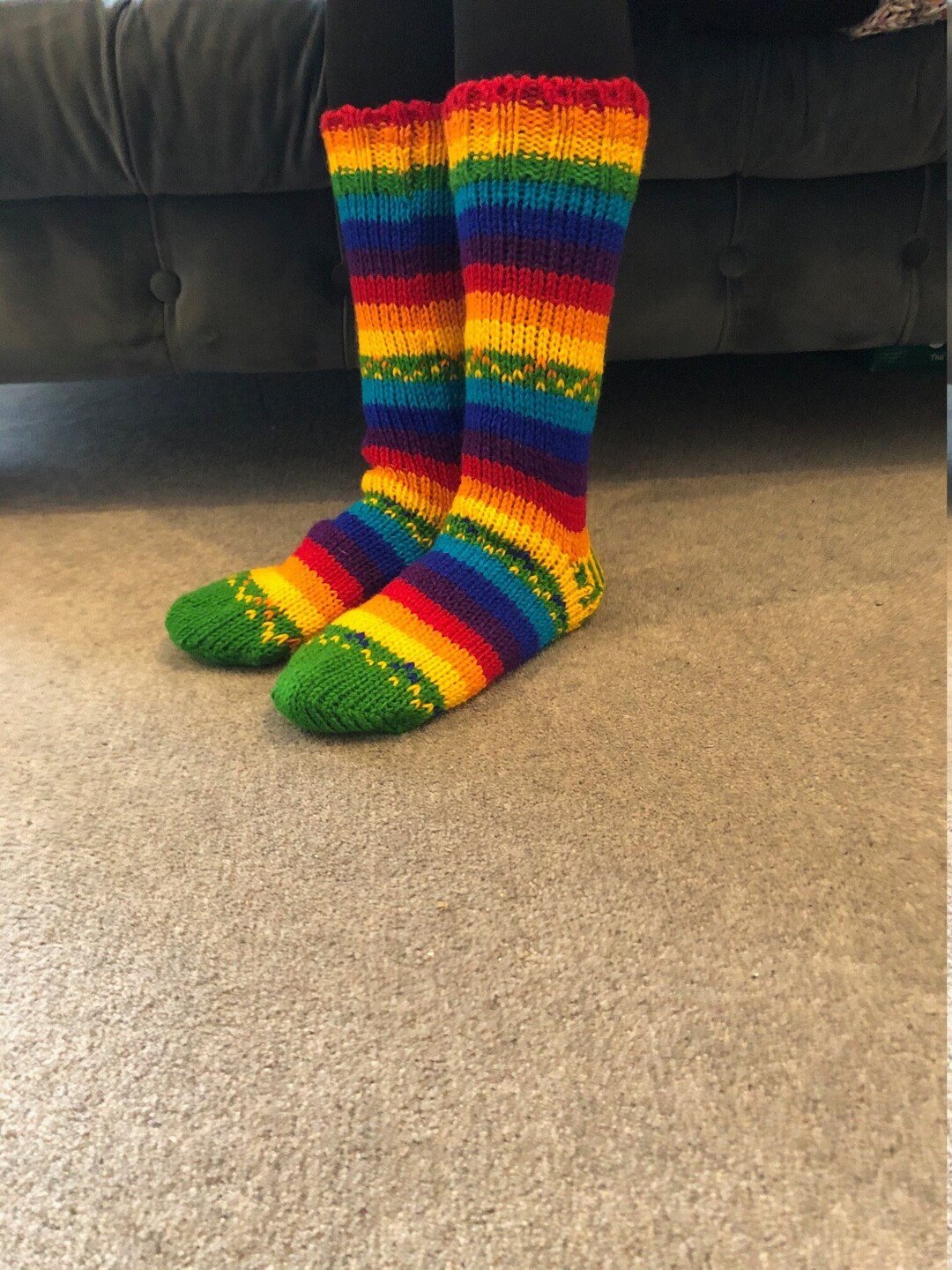 Fair Trade Hand Knitted Long Wool Socks Bright Colourful Rainbow Zig ...
