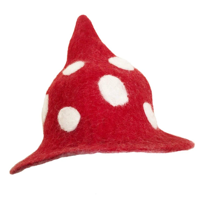 Red Toadstool Mushroom Felt Hat Woodland Pixie Fairy Elf Felted Wool ...