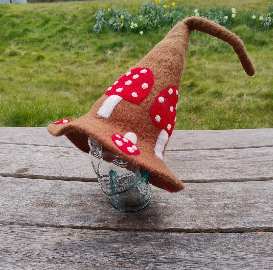 Pointy Felt Hat Toadstool Mushroom Autumn Woodland Pixie Fairy Elf ...