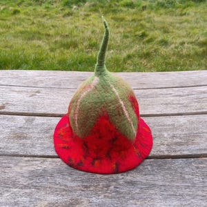 Strawberry Fruit Felt Hat Pointy Pixie Fairy Elf Felted Wool Hat Funky ...