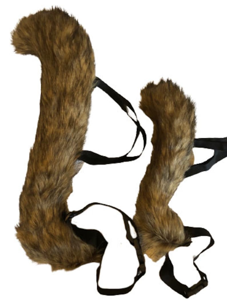 Squirrel Tail Brown Grey Faux Fur Animal Tail Long Furry Fancy Dress up ...