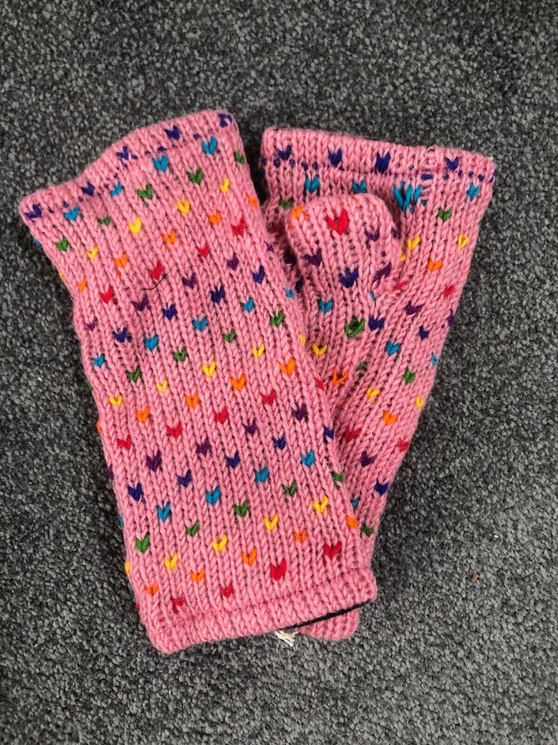 Hand Knitted Fleece Lined Wool Wrist Warmers Light Pink Handwarmers ...