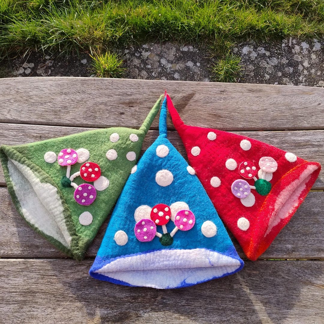 Pointy Elf Toadstool Mushroom Felt Hat Woodland Pixie Fairy Felted Wool ...