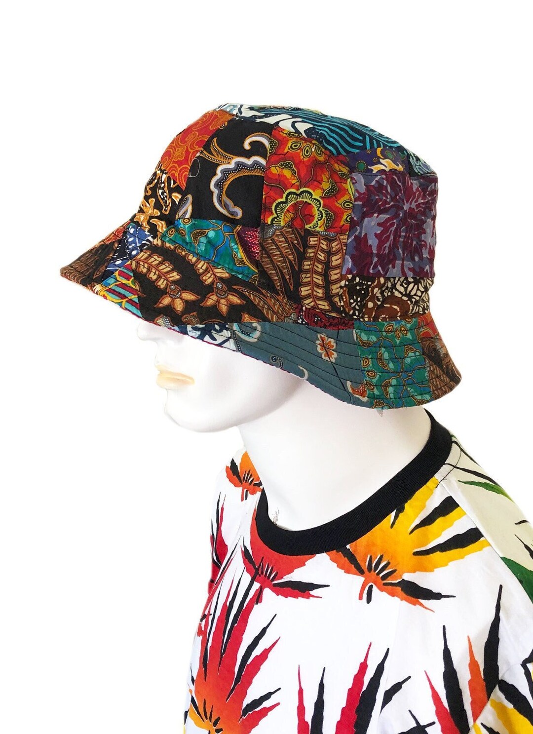 Batik Patchwork Reversible Cotton Bucket Hat Lightweight Foldable ...