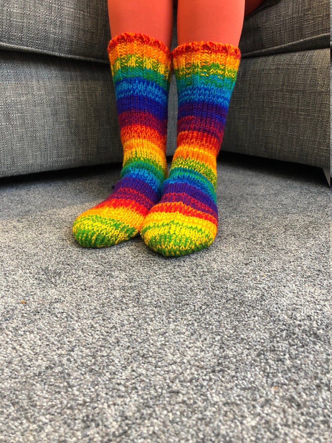 Fair Trade Hand Knitted Long Wool Socks Bright Colourful Shredded ...