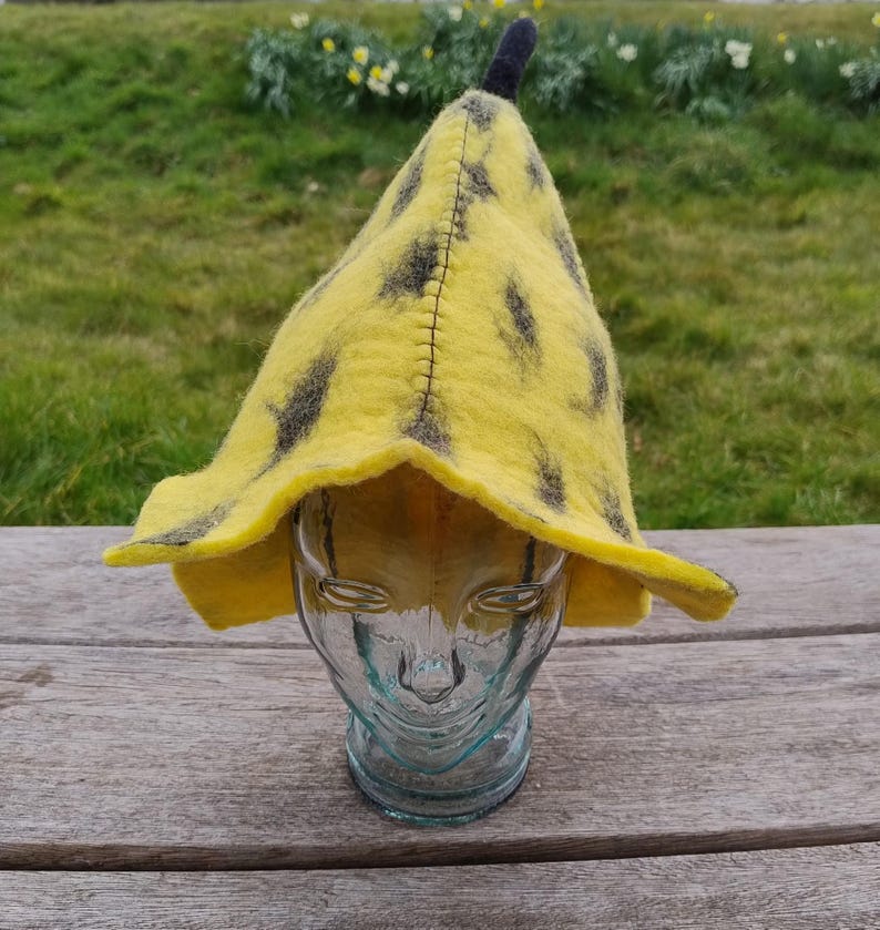 Yellow Banana Fruit Felt Hat Pointy Pixie Fairy Elf Felted Wool Hat ...