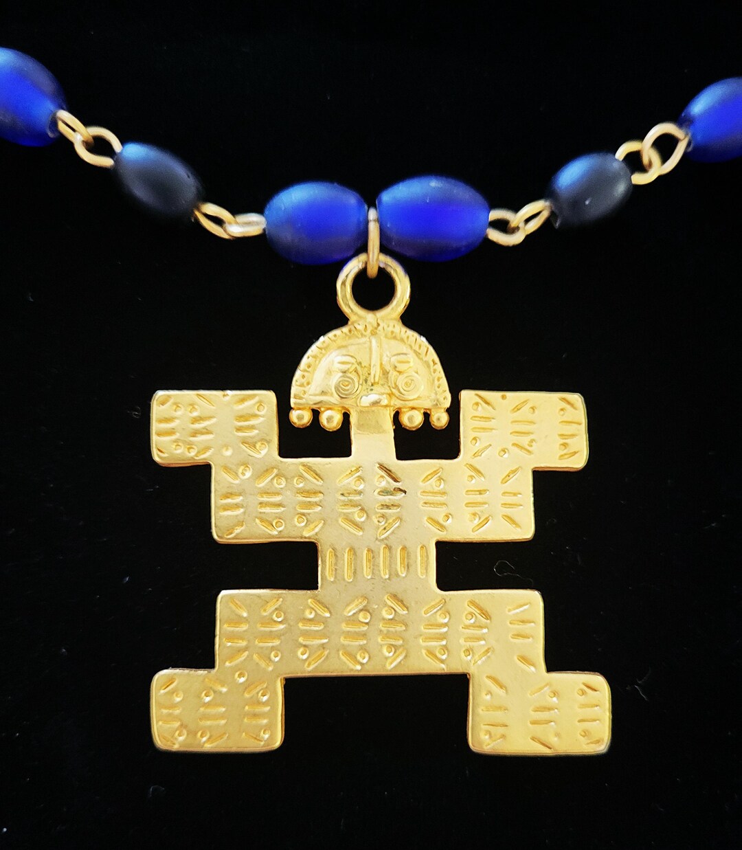 INCA Brand Vintage Signed Mayan Inca Revival Medallion Blue, Black ...