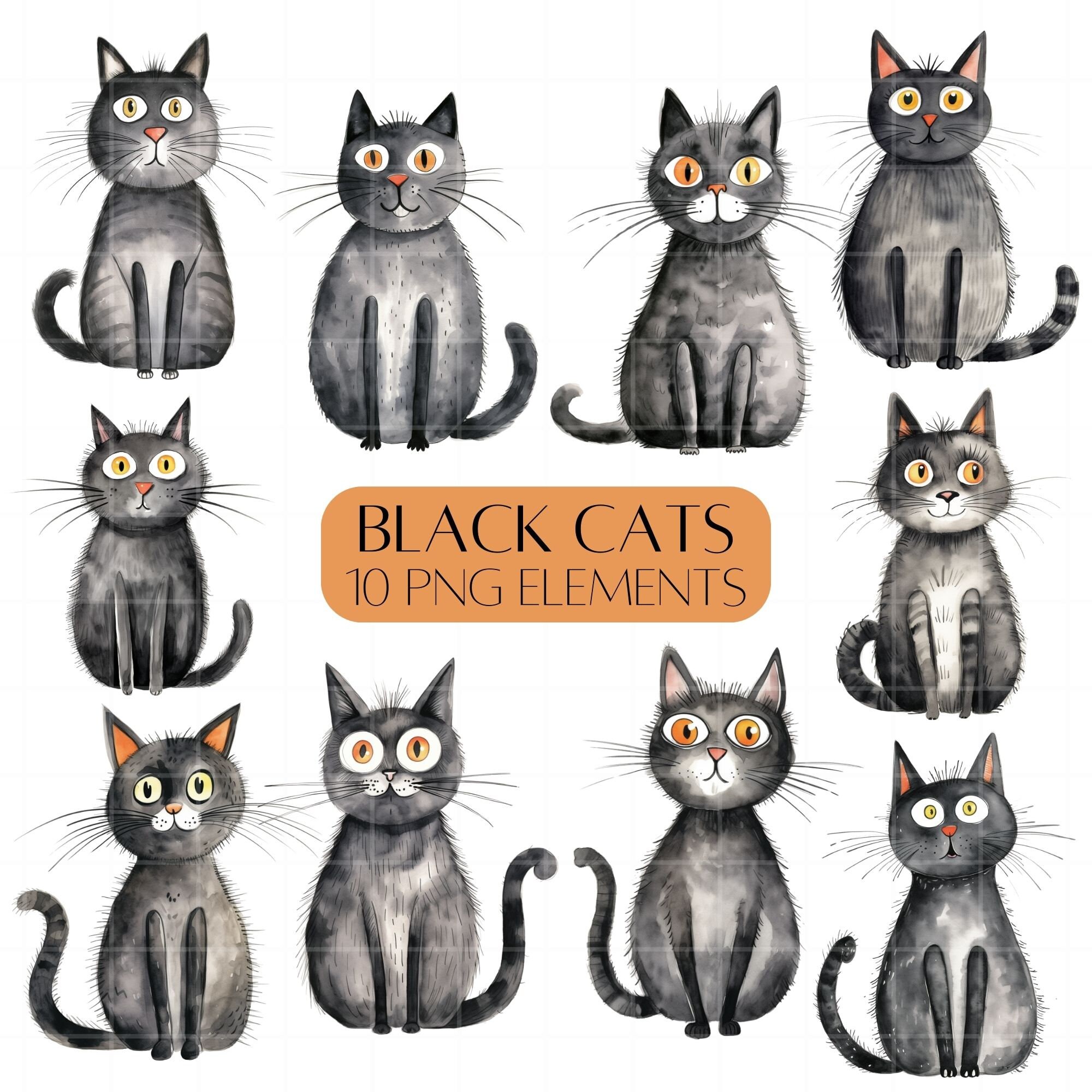 Black Cat Clipart Set Cute Cats PNG for Commercial Use Cats Clipart ...
