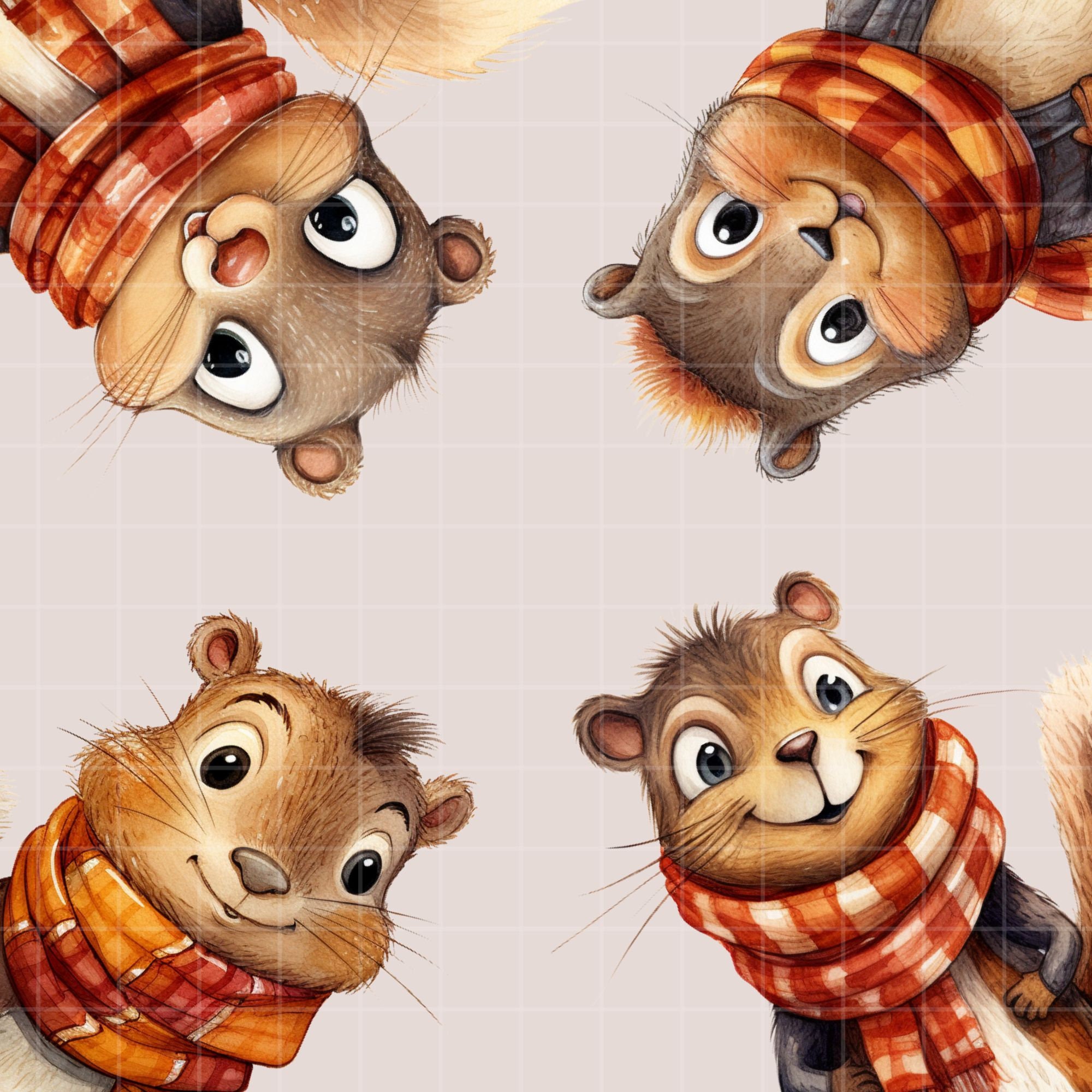 Autumn Themed Clipart Set Cute Forest Animals in Scarves PNG Commercial ...