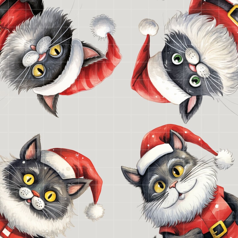 Christmas Clipart Commercial Use Cute Black Cat Santas Clipart for ...