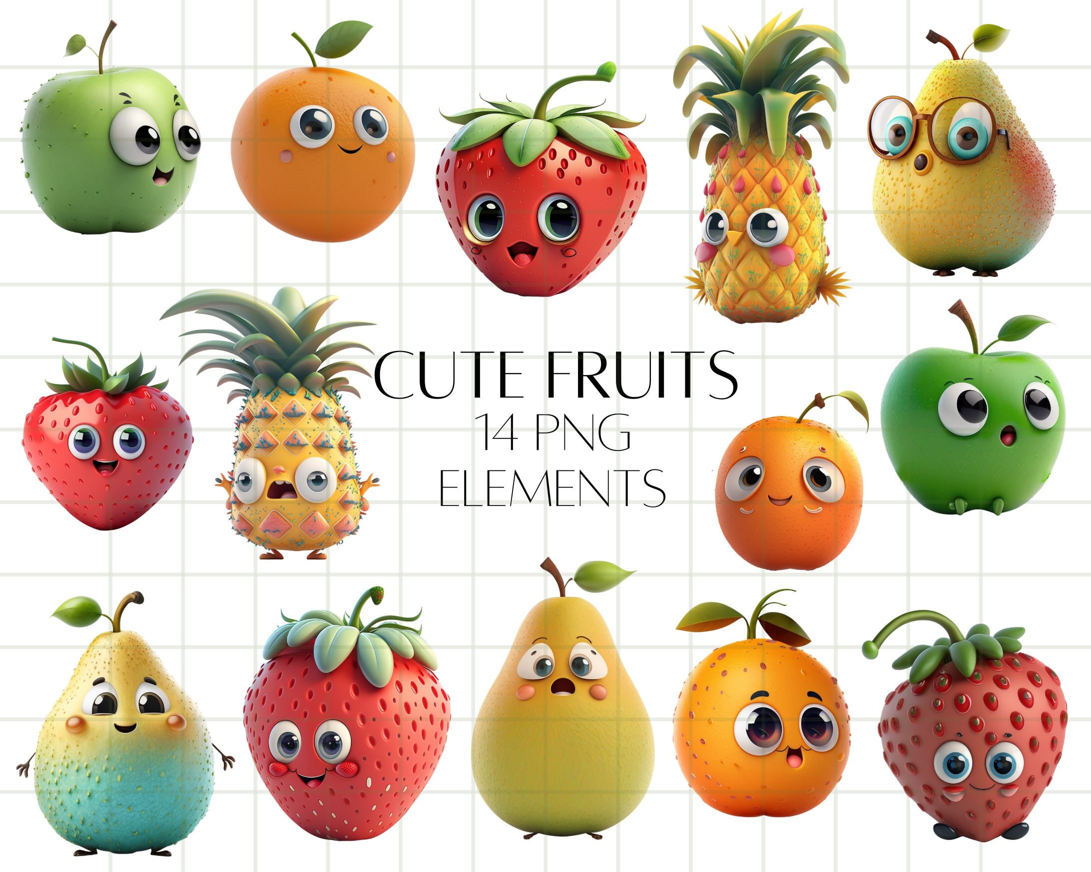 Fruit Clipart Meal Planning Clip Art Strawberries Pears - Etsy
