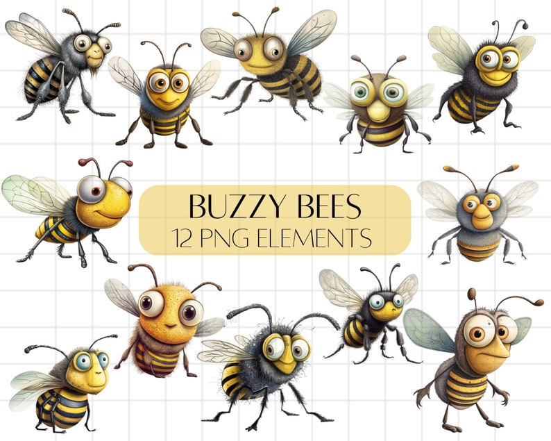Cute Bee Clip Art Bee Graphics Set Buzzy Bee Clipart Honey Bee - Etsy